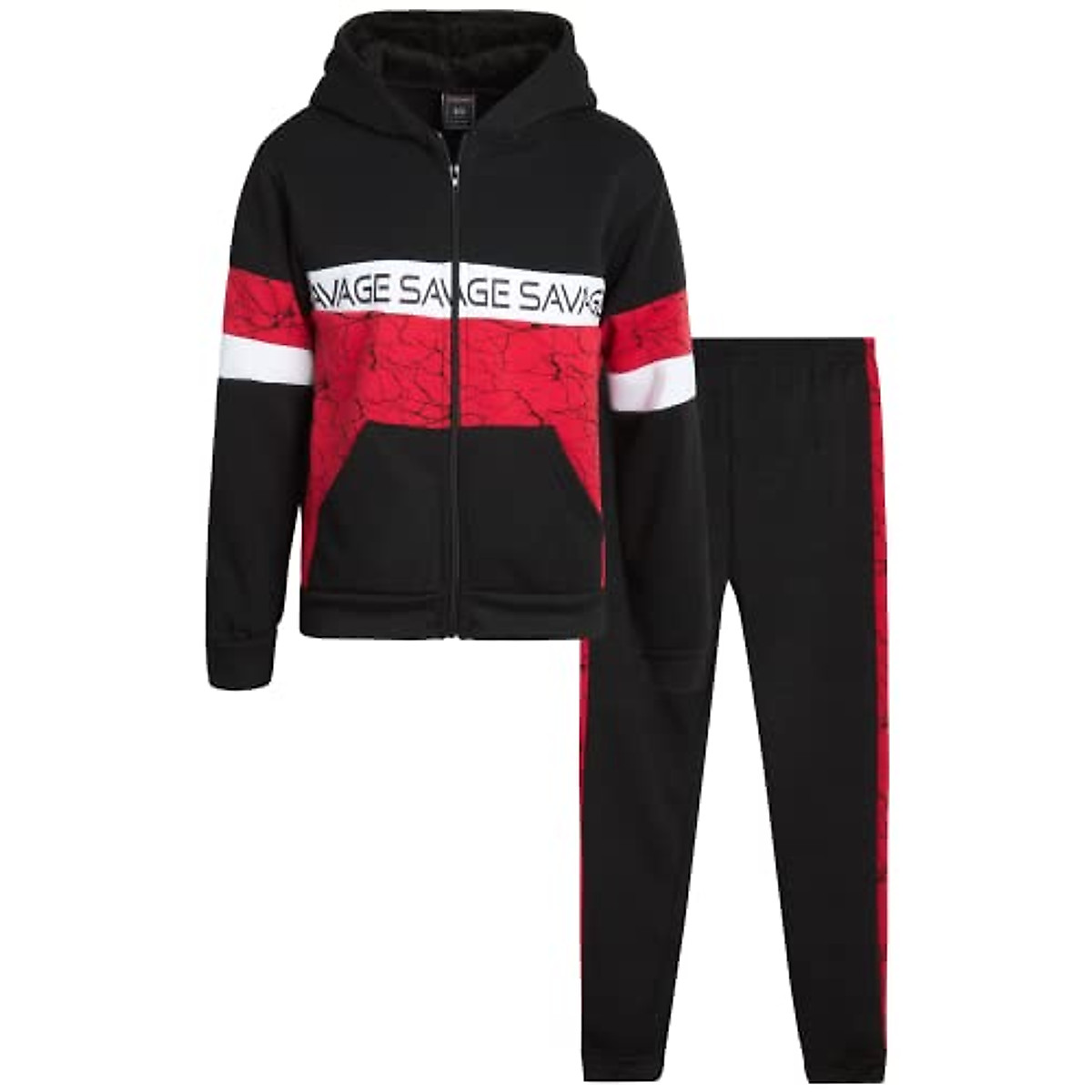 Quad Seven Boys' Active Sweatsuit Set - Heavyweight Sherpa Lined Sweatshirt and Jogger Sweatpants - Kids' Gym Clothing (8-18), Size 4, Red Savage