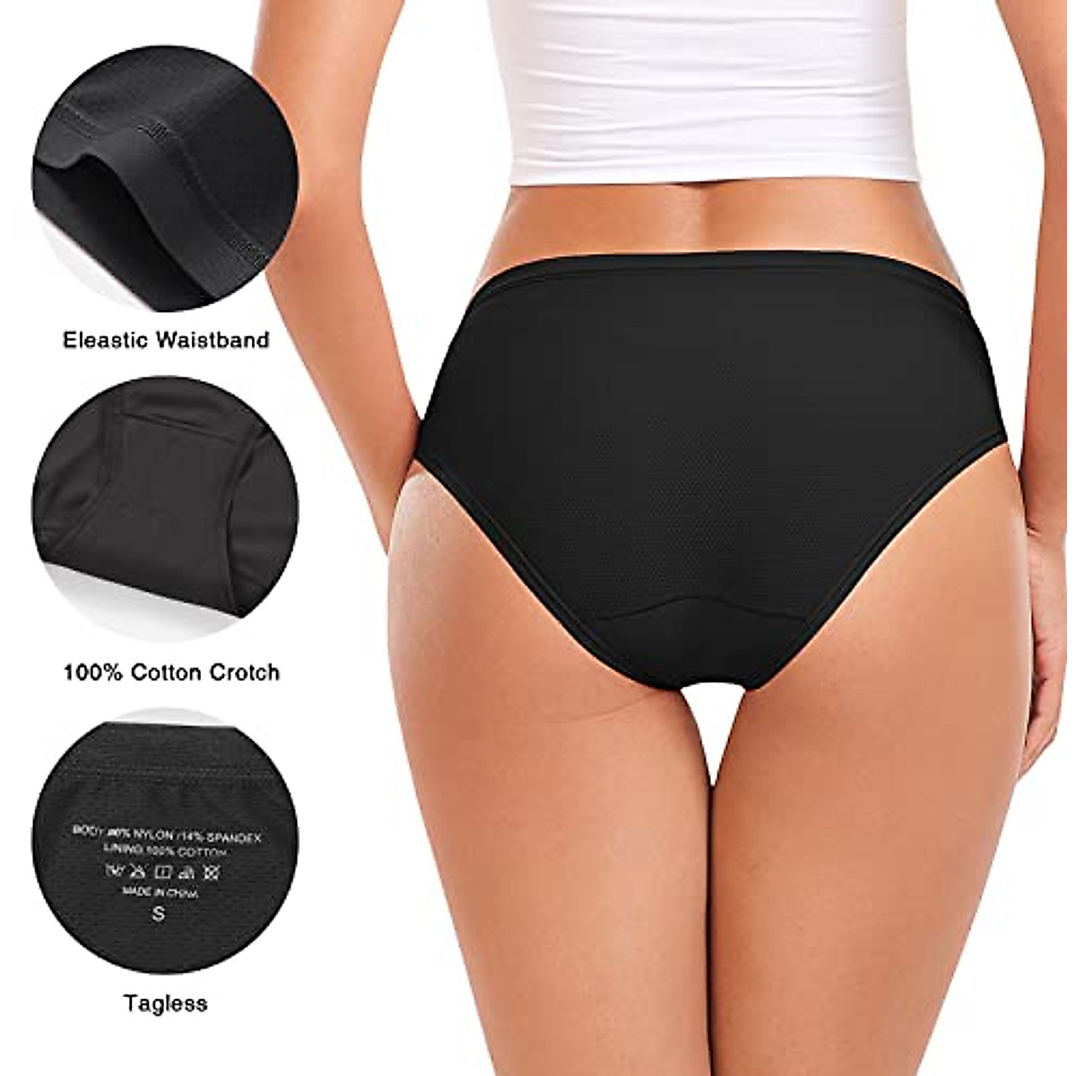 RHYFF Womens Underwear Breathable Mesh Bikini Panties Stay Fresh Ladies Panty Stretches Soft Hipster Briefs Comfortable Travel Underpants（R7002-Black-XXL）
