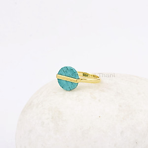Tibetan Turquoise 12mm Round Gemstone 18k Gold Plated 925 Silver Ring Jewelry for Lover - Gift For Her (Gold Plated, 9 US)