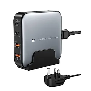 MOMAX USB C Charging Station, 100W GaN USB C Charger with 6.56ft Cord, Fast USB C PD Charger Hub with 2USB-C, 2USB-A, PPS, QC, Desk Charging Station for iPhone14/13/12, MacBook Pro/Air, Laptop, etc