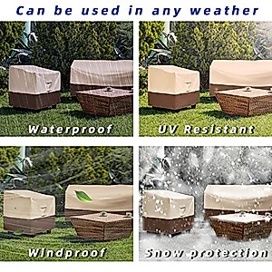 Lafaso Patio Chair Cover for Outdoor Furniture, 600D Heavy Duty Oxford Cloth Chair Covers Waterproof, Heavy Duty Deep Seat Outdoor Chair Cover Set of 4 (Beige/Brown, Large)