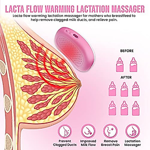 Lacta Flow Warming Lactation Massager Breastfeeding Pumping 2-in-1 Heat & Vibration Relief from Clogged Ducts Mastitis Engorgement Postpartum Essential Improve Milk Flow (1 Pad Pink) 1.0 Count