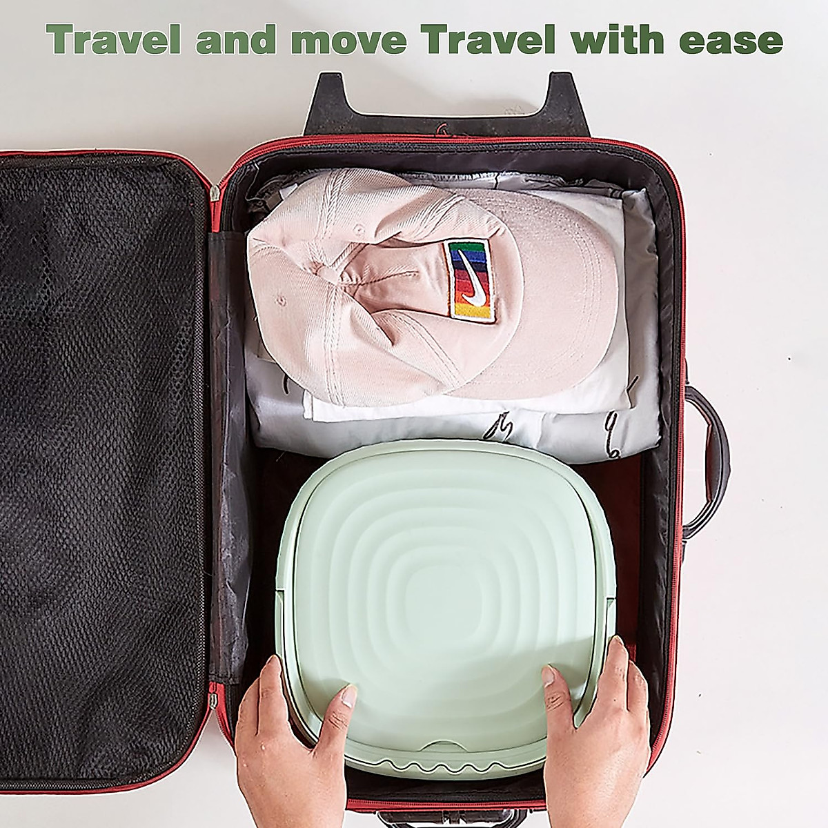 Foldable Mini Washing Machine,Small Washing Machine for Underwear,Laundry, Camping, RV, Travel, Underwear, Socks, Baby clothes Lightweight and Easy to Carry (ABS-Green) Touch key