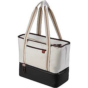 CleverMade Premium Soft Sided Malibu Cooler-Tote, Spacious Top and Bottom Insulated Compartment, Made from Recycled Materials, Sand & Sable