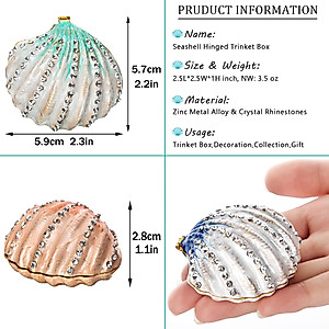 YU FENG Jeweled Seashell Figurine Trinket Boxes Hinged Collectible Painted Enameled Small Ocean Animal Jewelry Box(Ocean Blue)