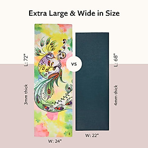 Shakti Warrior Zobhana Yoga Mat - Premium Printed Natural Eco-Friendly Non-Slip Mat Great for Hot Yoga, Pilates, Workouts (72 inch x 24 inch x 3mm Thick)