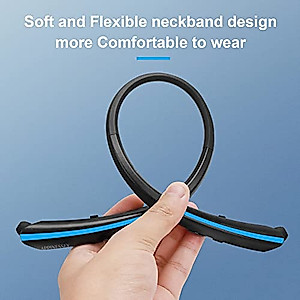 APPINESSEY Bluetooth Headphones Retractable, Neckband Headset with Sports Sweatproof/Waterproof, Noise Cancelling and Stereo Quality Sound Earbuds with Mic for Driving, Workout, Running (Black Blue)