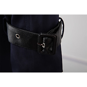 Maiyifu-GJ Men's Double Breasted Trench Coat Stylish Slim Fit Mid Long Belted Windbreaker Lapel Military Jacket with Belt (Black,XX-Large)