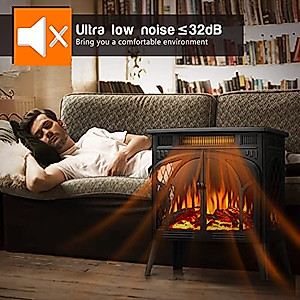 ZAFRO 24Inches Electric Fireplace Stove, Free-Standing Electric Fireplace with Adjustable Brightness, Indoor Heater with Realistic Flame Effects, Overheating Protection, 500w/1500w, Black