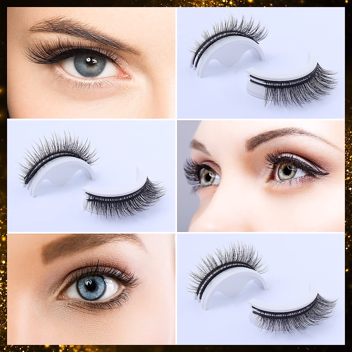 6 Pairs Reusable Self Adhesive Eyelashes No Glue or Eyeliner Needed Waterproof Natural Look False Lashes Extension Stable Stick on Eyelashes False Eyelashes Gift for Women Girls, 3 Style