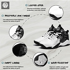 CJSPORX Men's Basketball Shoes Breathable Non-Slip Sneakers Fashionable Sports White-1 Size 13