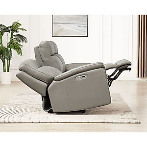 Hydeline Stanfield Zero Gravity Power Recline and Headrest Top Grain Leather Sofa Couch, Concrete, Memory Foam, Pocket Coils and Control Panel