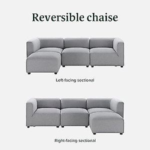 Zinus Luca Reversible Chaise Sectional Sofa, Modern Style, Flexible Modular Design, Easy Tool-Free Assembly, Grey