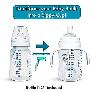 Sippy Cup Conversion Kit for Philips Avent Anti-Colic Baby Bottles | 2-Count | with Soft Silicone Spout Nipples, Weighted Any Angle Straw Ball, Bottle Handles and Straw Cleaning Brush (Sippy Kit)