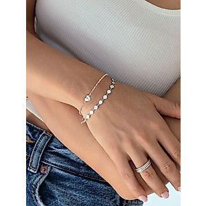 Sterling Silver Heart Letter C Bracelets Silver Initial 18K White Gold Plated Bracelet Initial Charm Dainty Bracelets for Women Jewelry Women Aunt Niece gifts