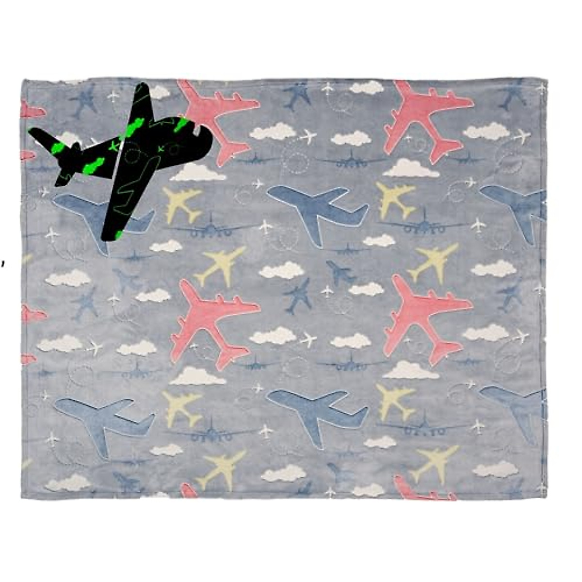 Glow in The Dark Blanket, Soft Plush Kid's Throw, Airplanes Pattern, Fleece, Fun Gifts for Boys and Girls, Unique Birthday Present, Baby Blanket, All Season Blanket, Travel, 40"x60"