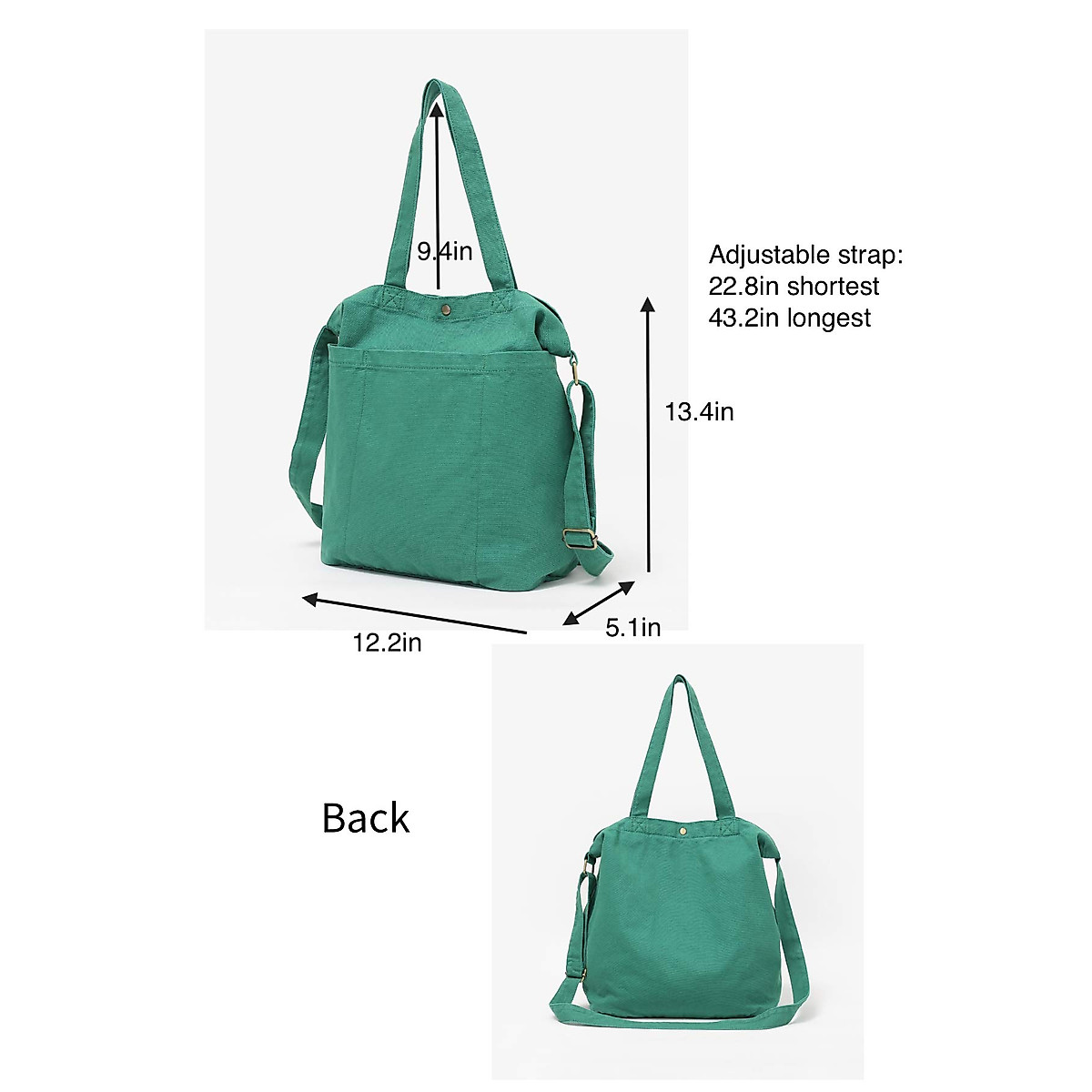 Jeelow Washed Canvas Tote Handbag Shoulder Bag Purse Crossbody With Pockets For Men & Women (Brown Tote Pocket)