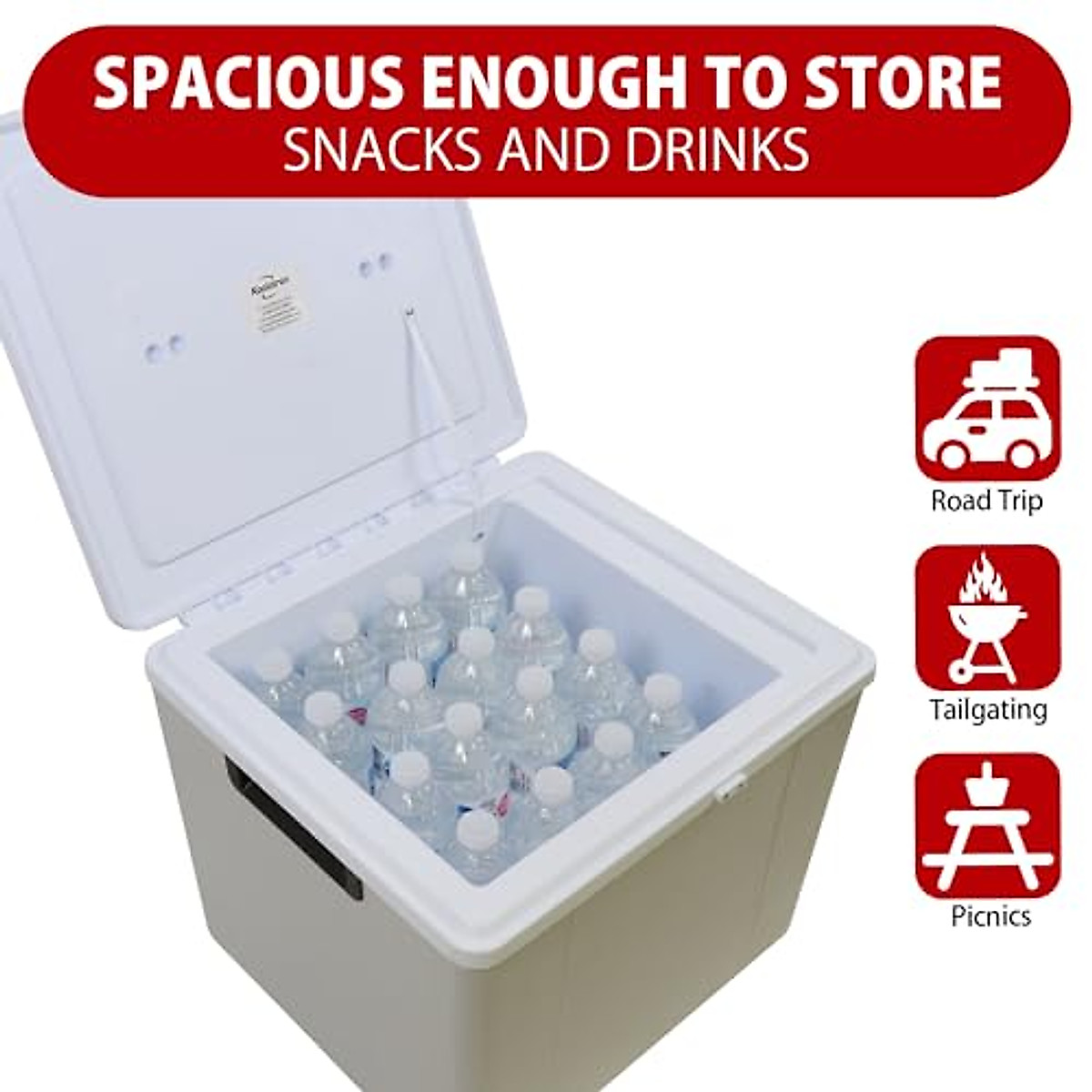 Koolatron Electric Portable Cooler Plug in 12V Car Cooler/Warmer 29 qt (27 L), No Ice Thermo Electric portable Fridge for camping, Travel Road Trips Trucking with 12 Volt DC Power,Gray/White.