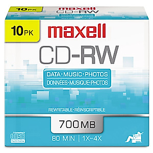 Maxell MAX630011Rewritable CDR 4x CD-RW Media Silver with Slim Cases