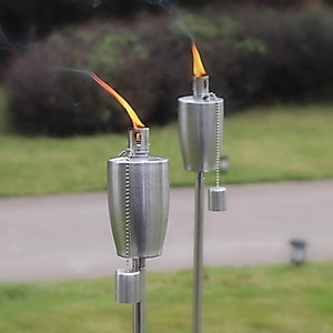 FAB BASED Oil Torch Lamp Torch for Patio/Garden/Lawn/Backyard - 55 inch - Stainless Steel - Fiber Glass Wick - Set of 2 Pieces-Outdoor Oil Lamp for Citronella (Ecru)