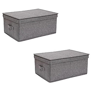 Typutomi 2 Pack Fabric Storage Bins with Lids, Foldable Clothes Storage Bins Lidded Linen Storage Boxes Decorative Collapsible Basket with Handle for Bedroom Closet Office Clothes (Grey)