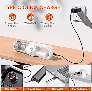 Handheld Car Vacuum Cleaner Cordless, 12000PA Strong Suction Handheld Vacuum Cleaner, Portable Mini Car Hand Held Vacuum Cleaner Rechargeable for Home