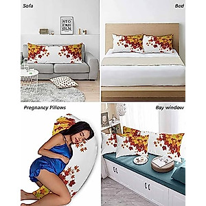 Edwiinsa Fallen Leaf Pillow Covers Standard Size Set of 2 Bed Pillow, Rustic Autumn Orange Ombre Maple Leaves Plush Soft Comfort for Hair/Skin Cooling Pillowcases with Envelop Closure 20''x26''