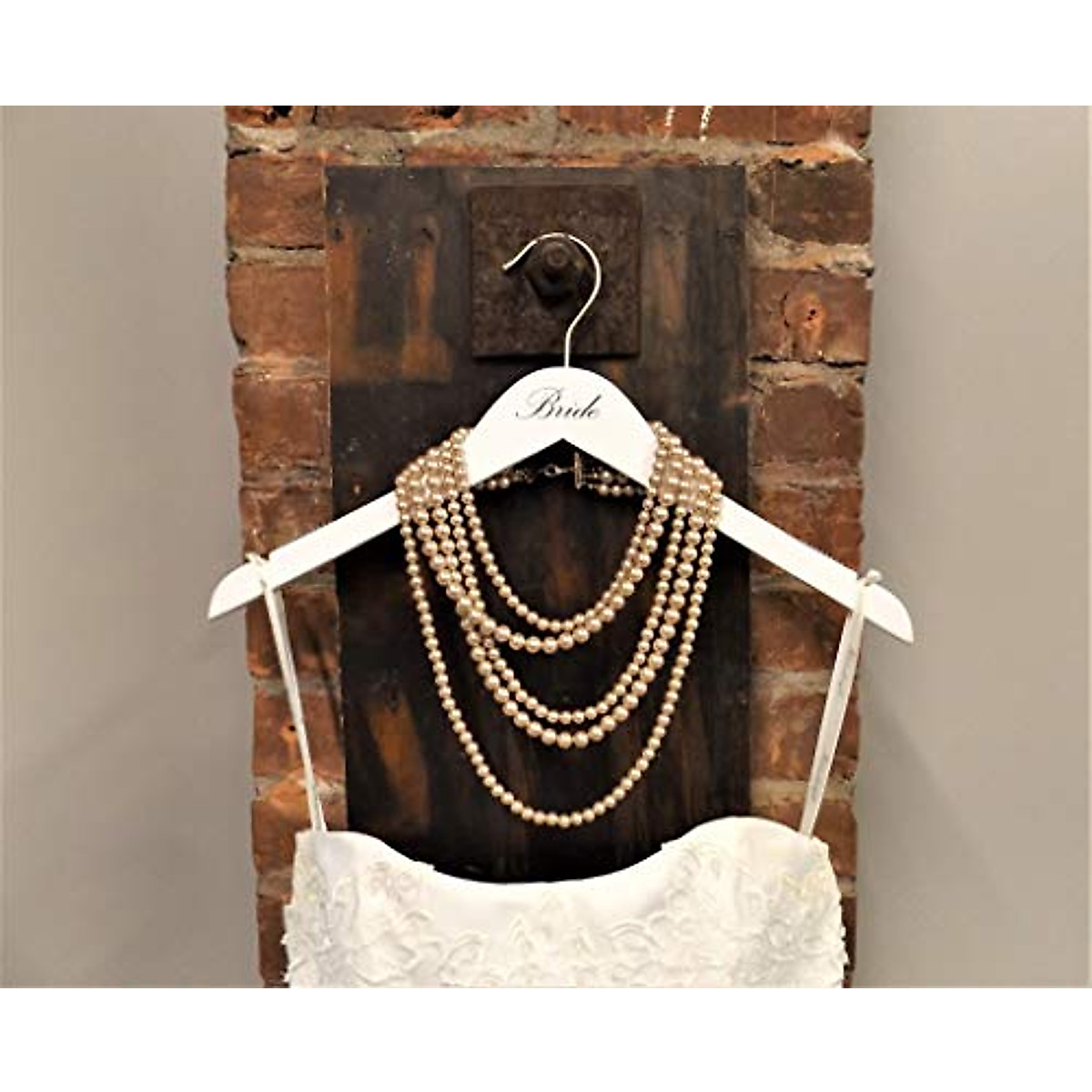 NAHANCO BG20117 Bridal Hanger Set, White Wood Hangers with Black Imprint (Bride and Groom), 17” (2 Piece Set)