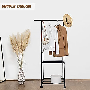 QPEY Small Metal Clothing Rack with Wheels,3-Tier Clothes Garment Coat Rack,Clothes Rack for Hanging Clothes,Portable Rolling Clothes Rack for Hanging Clothes,Coats,Skirts,Shirts,Sweaters