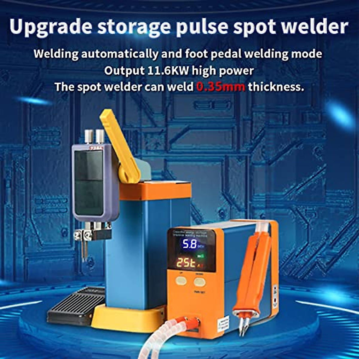 Pulses Spot Welder, Aluminum Alloy 11.6KW Power Large Capacity Low Power Consumption AC100‑240V Pulse Welding Machine for Battery Pack Maintenance(U.S. regulations)