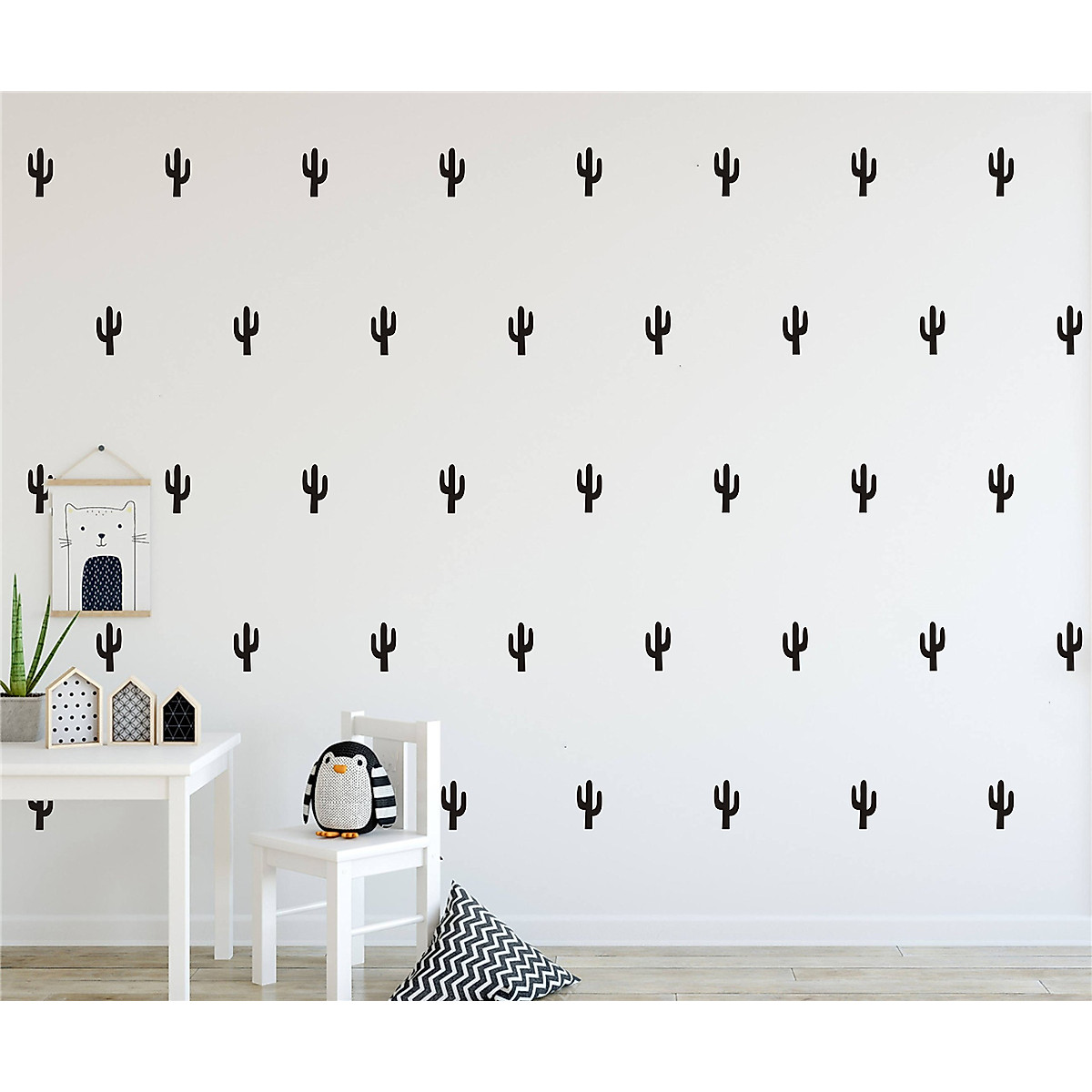 JOYRESIDE 48 Pieces/Set Cactus Decals Wall Vinyl Sticker Home House Nursery Desin Cacti for Baby Kids Boy Girl Bedroom Living Room Decoration Art Decor YMX20 (Black)