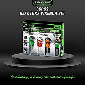 SWANLAKE Allen Wrench Set, Hex Key Set Long Arm Ball End Hex Wrench Set, Inch/Metric/Torx T Handle Allen Wrench Set