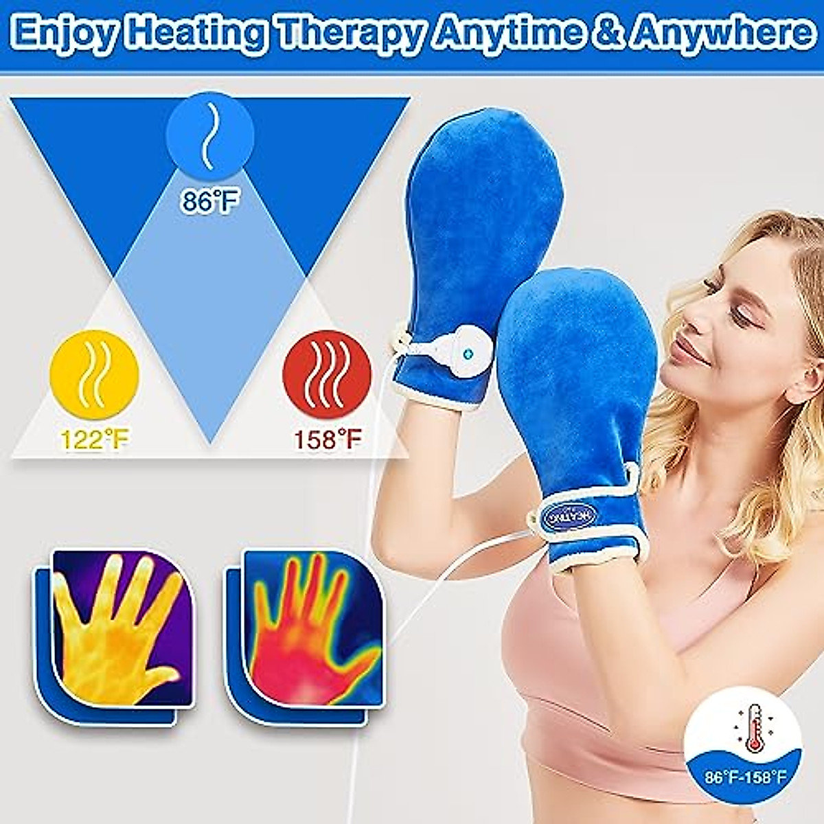 Electric Heated Mittens for Hands & Fingers - Heated Gloves & Hand Warmer for Carpal Tunnel Arthritis Tendonitis Pain Relief - Auto Shut Off Therapy Mittens for Men Women,86-158℉ (A Pair)
