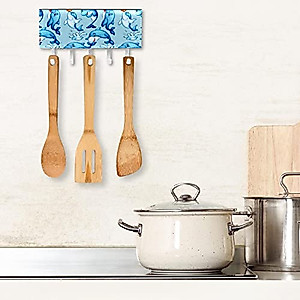 Cute Funny Blue Dolphins Pattern Rack Organizer with 5 Hooks Wall Bathroom Kitchen Shelf Rack Multifunctional Storage Shelf