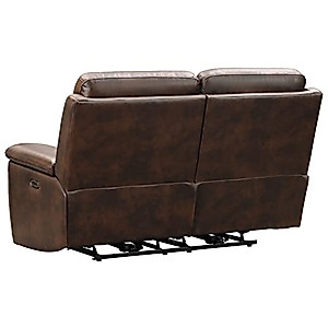 Signature Design by Ashley Wentler Traditional Tufted Leather Power Reclining Loveseat with Adjustable Headrest, Dark Brown