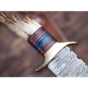 Custom Handmade Hunting Knife Skinner Fixed Blade Knife Damascus Steel 10'' Overall stag 'antler hanlde With Sheath