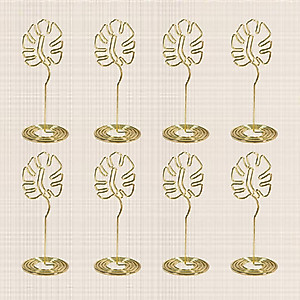 STOBOK 8pcs Place Card Holders Monstera Leaves Table Number Holders Metal Memo Photo Clips Tropical Hawaiian Luau Wedding Birthday Party Decorations Golden