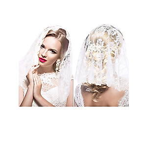 2 Pieces Floral Lace Veils Head Covering Latin Mass Mantilla Veils Short Scarf for Bridal Women (Simple Style,Medium)