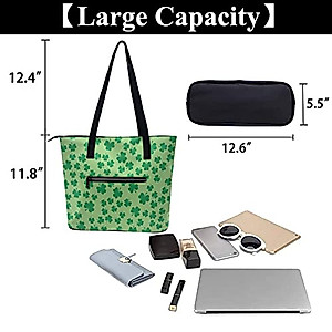 Women's Large Capacity Work Tote Bags Leather Big Purses And Handbags Ladies Waterproof Big Shoulder Commuter Bag Compatible with St Patricks Day Green Shamrock Clover Leaf Grass