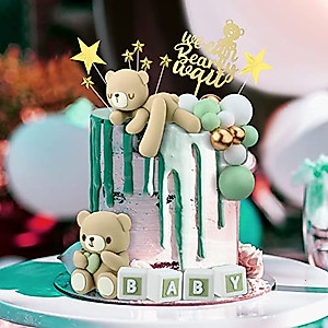 41 Pcs/Set Bear Cake Toppers Mini Bear Cake Decorations Cake Toppers Gold White Pearl Ball for Boy Girl Baby Shower Birthday Party Decorations (Green, Brown, Cute Style)