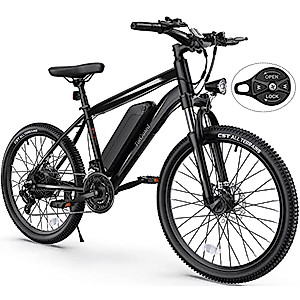 TotGuard Electric Bike, Electric Bike for Adults 26'' Ebike with 350W Motor, 19.8MPH Electric Mountain Bike with Lockable Suspension Fork, Removable 36V/10.4Ah Battery, Professional 21 Speed Gears