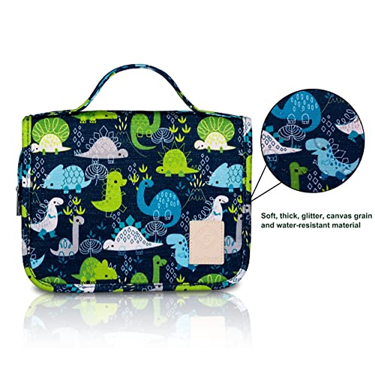 Eudora Hanging Travel Toiletry Kit Bag for Men and Boys, Waterproof Travel Organizer, Cute Dinosaur Snake Cartoon Cosmetic Weekender Bag with 360 Rotatable Hook (Blue)