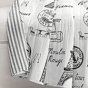 Lush Decor Paris Bonjour Reversible Cotton Throw Blanket, 60" x 50", Black & White