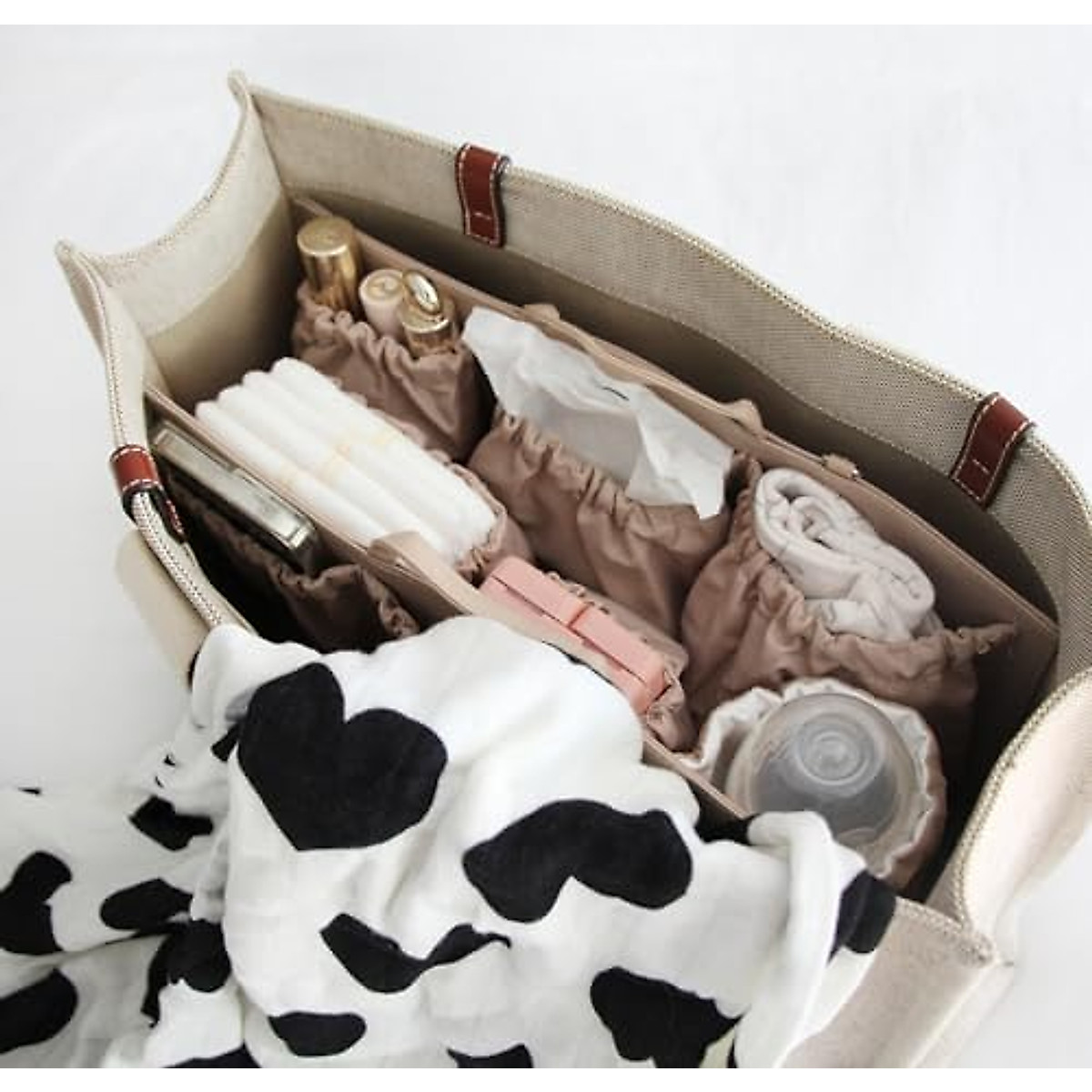 ToteSavvy Original Bag Organizer (14" L x 10" H) - 11 Pocket Tote Insert - For Travel, Work, Baby and More (Original Almond)