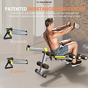 WONDER CORE Pro Max Workout Equipment Home Gym, 4-in-1 Exercise Equipment: Rowing Machine, Leg Press Machine, Ab Glider Machine, Roman Chair, Fitness Equipment for Core Strength Training (Green)