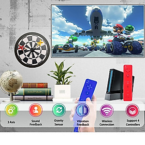 ZeroStory 2 Packs Classic Wireless Controller Compatible for Wii and Wii U Console, Gamepad with Silicone Case and Wrist Strap (Red and Dark Blue)