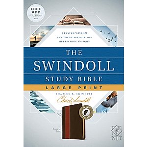 Tyndale NLT The Swindoll Study Bible, Large Print (LeatherLike, Brown/Tan, Indexed) – New Living Translation Study Bible by Charles Swindoll, Includes Study Notes, Book Introductions and More!