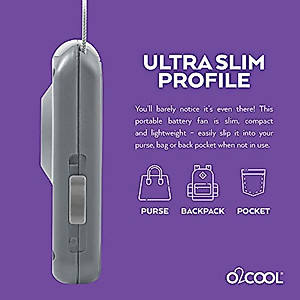 O2COOL Battery Powered Deluxe Necklace Fan For Personal Cooling With Adjustable Lanyard (Grey) 2 Pack