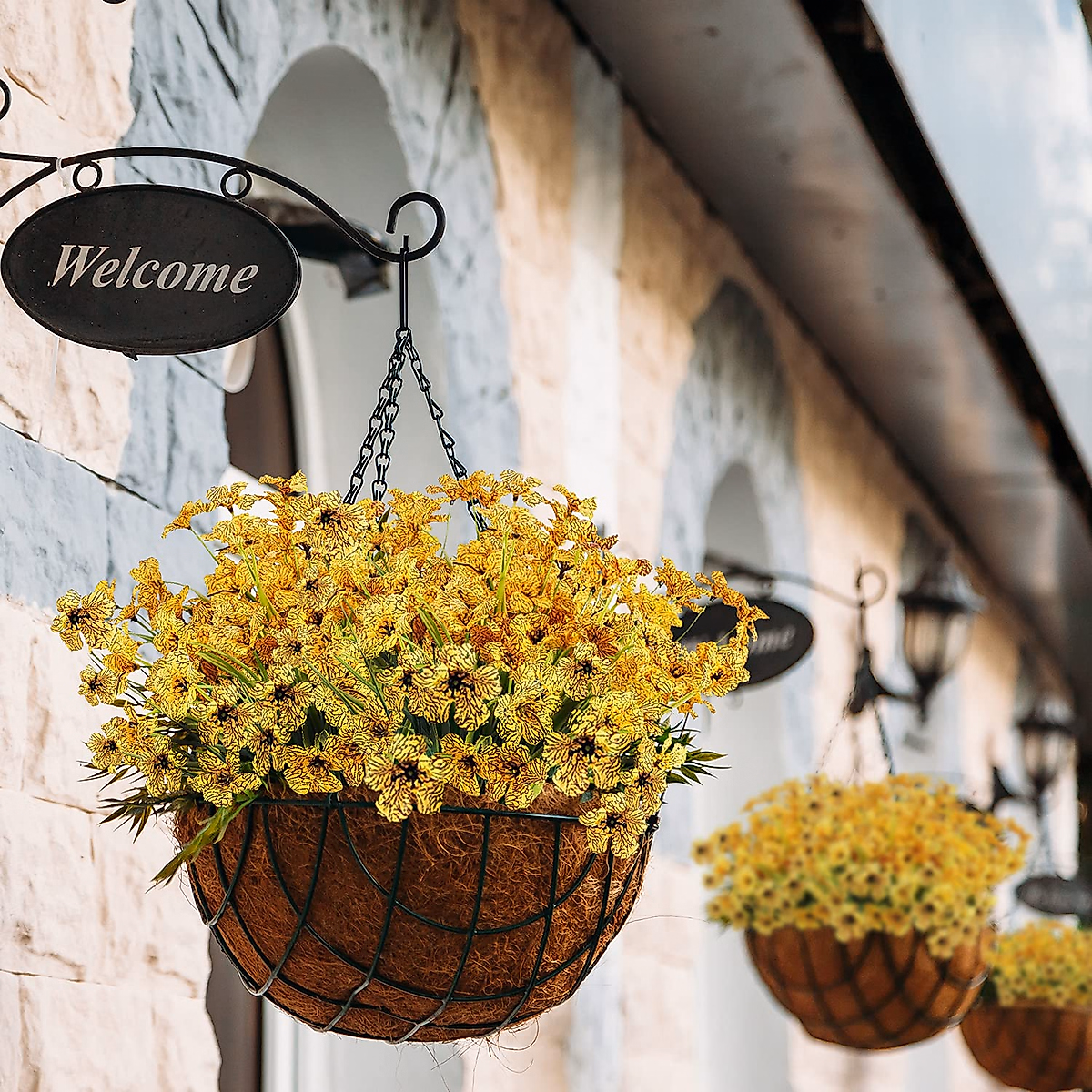 Vebroert Artificial Flowers, 12 Bundles Outdoor Fake Flowers UV Resistant Silk Flowers Greenery Decor, No Fade Plastic Faux Plants for Window Boxes Garden Porch Wedding Decoration, Yellow