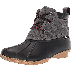 Skechers Women's Pond-Lil Puddles-Mid Quilted Lace Up Duck Boot with Waterproof Outsole Rain, Black/Charcoal, 6 M US